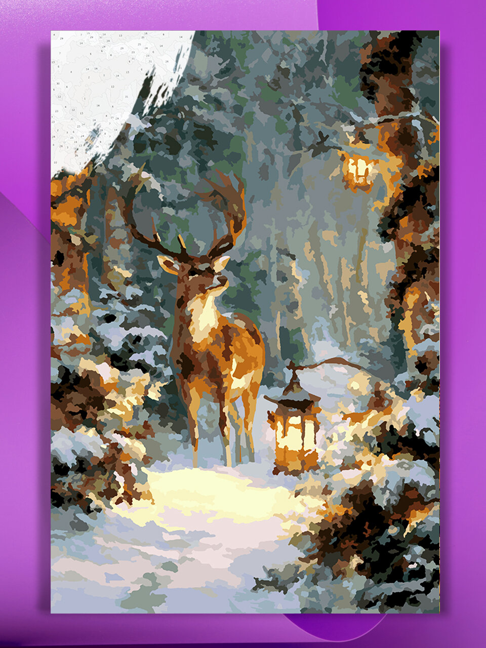 Картина по номерам на холсте Олень в зимнем лесу, 40 х 60 см
