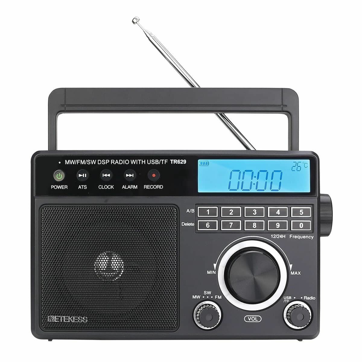 Портативное ретро-радио AM FM SW DSP RETEKESS TR629 с цифровым MP3-плеером и большим динамиком для дома и пожилых людей