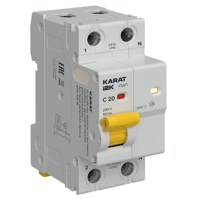 KARAT Устройство защиты от дугового пробоя c автоматическим выключателем 1P+N C 20A, IEK KA-DP11-1-020-C (1 шт.)