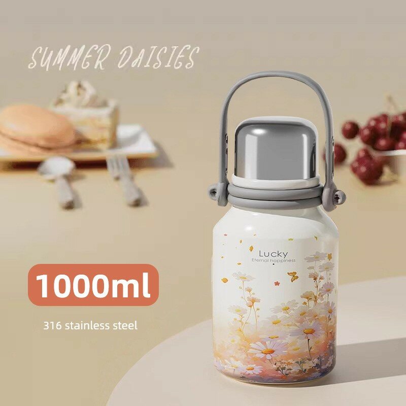 Немецкий LR Стальной Вакуумный Изолированный Стакан 1000 мл Lucky Daisy Цветочный Узор для Женщин