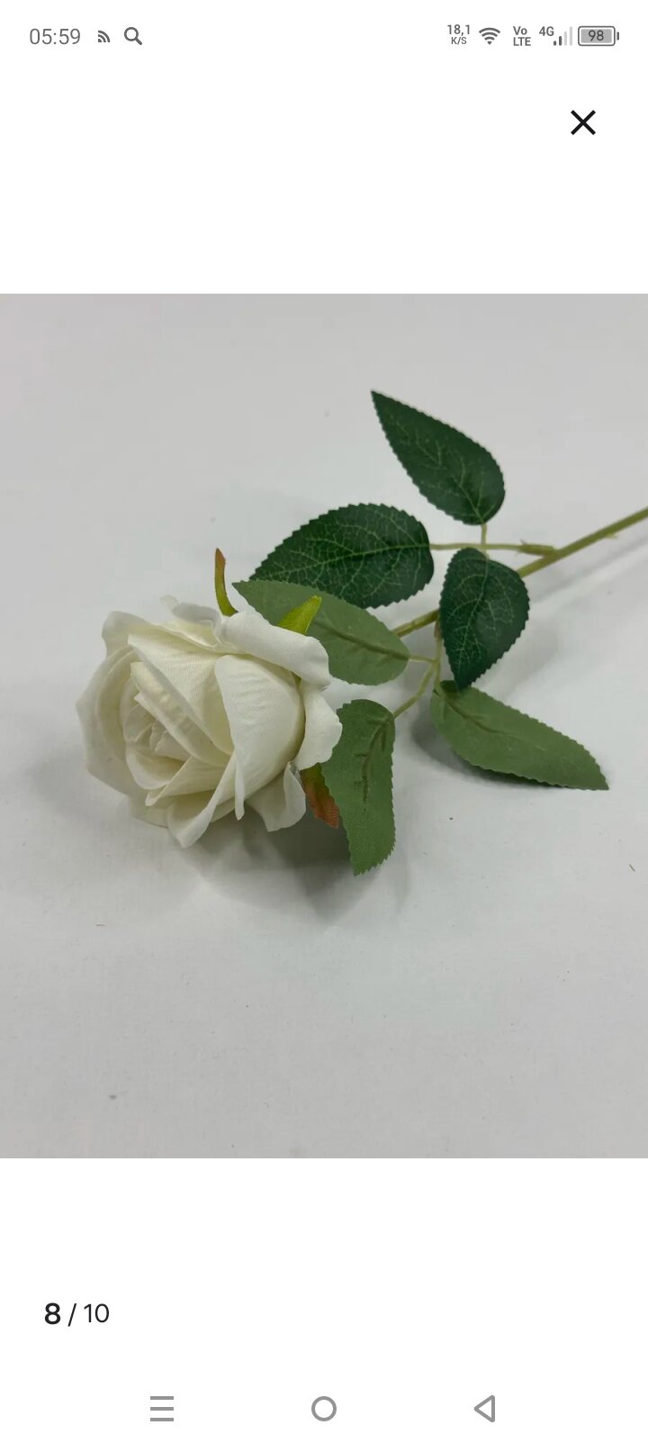 Роза белая искусственная 1 штука для украшения и дизайна высота 50 сантиметров