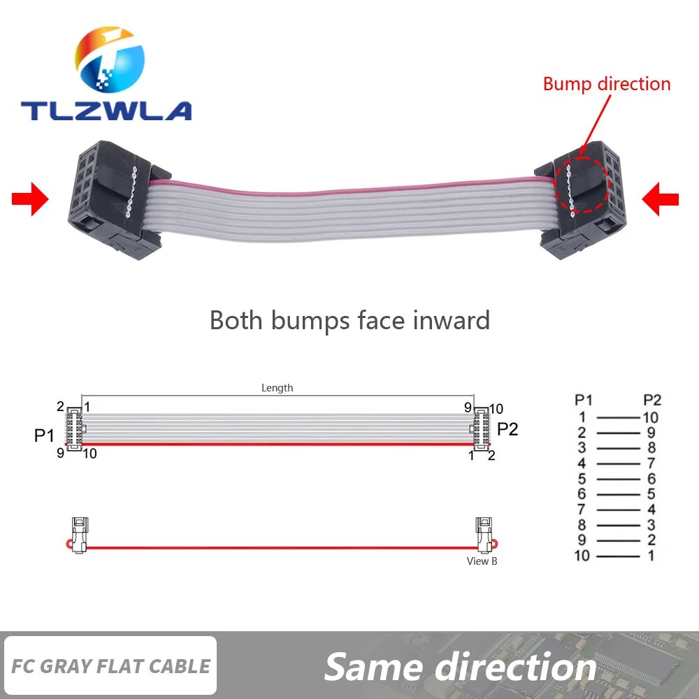 Серый плоский ленточный кабель для передачи данных TLZWLA FC-6/8/10/12/14/16/18/20/24/26/30/34/40/50 контактов 2x7Pin 14P, 10CM, Type B