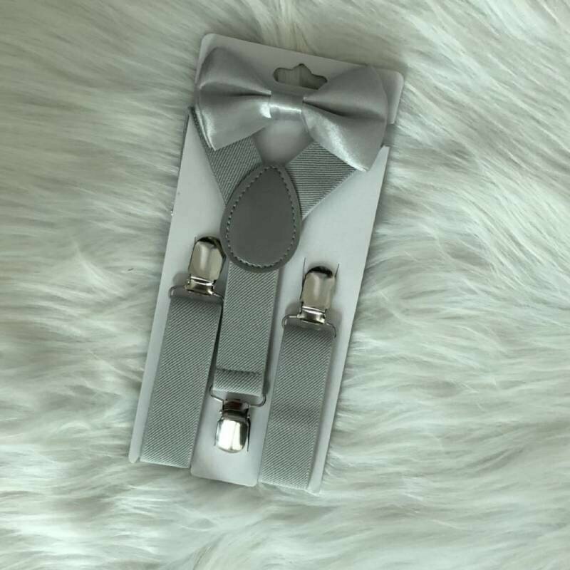 Детский галстук-бабочка с подтяжками, light grey, эластичный, перекрестная спинка