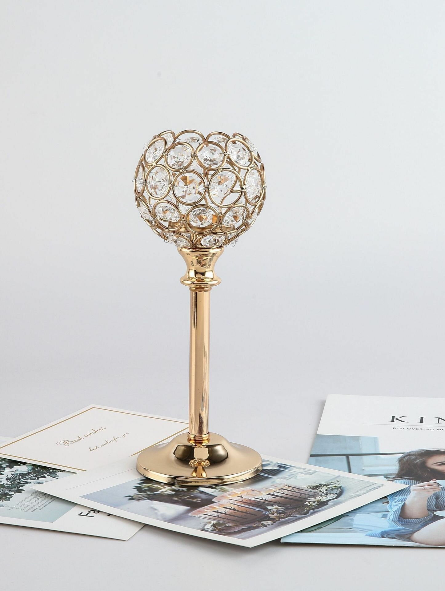 Эксклюзивный золотой хрустальный подсвечник, габариты 8x8x22 см