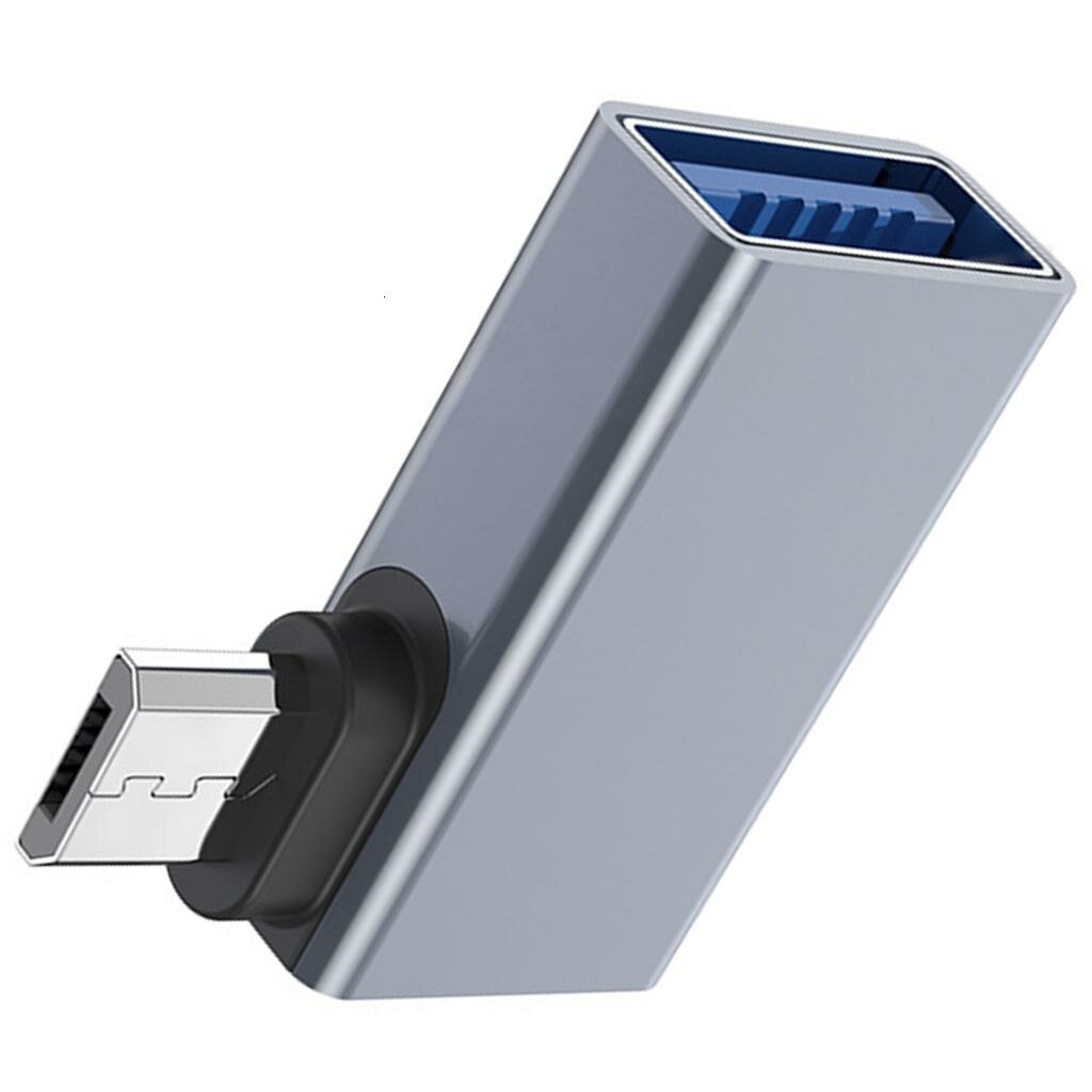 Угловой переходник MicroUSB-USB с OTG и питанием, Серый