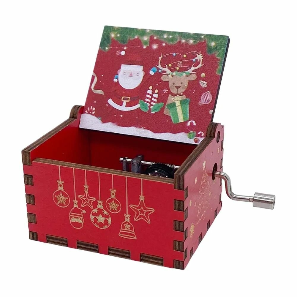 Музыкальная Шкатулка, Рождественская, Деревянная Мини, С Ручкой и Надписью Merry Christmas, Подарок для Детей на Новый Год