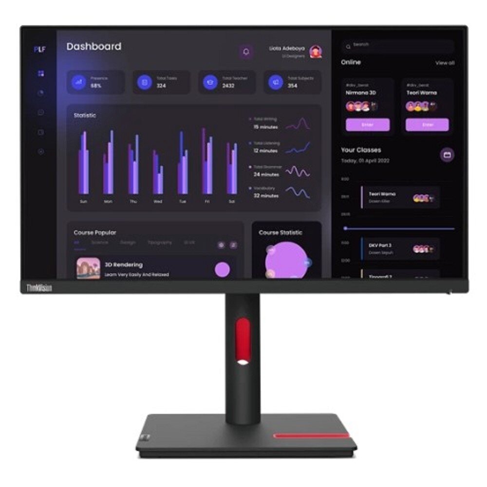 Монитор LCD Lenovo 23.8" T24i-30 ThinkVision черный IPS 1920x1080 60Hz 4ms 178/178 250cd 1000:1 Tilt Swivel Pivot 63CFMATXEU/63CFXAR1CB