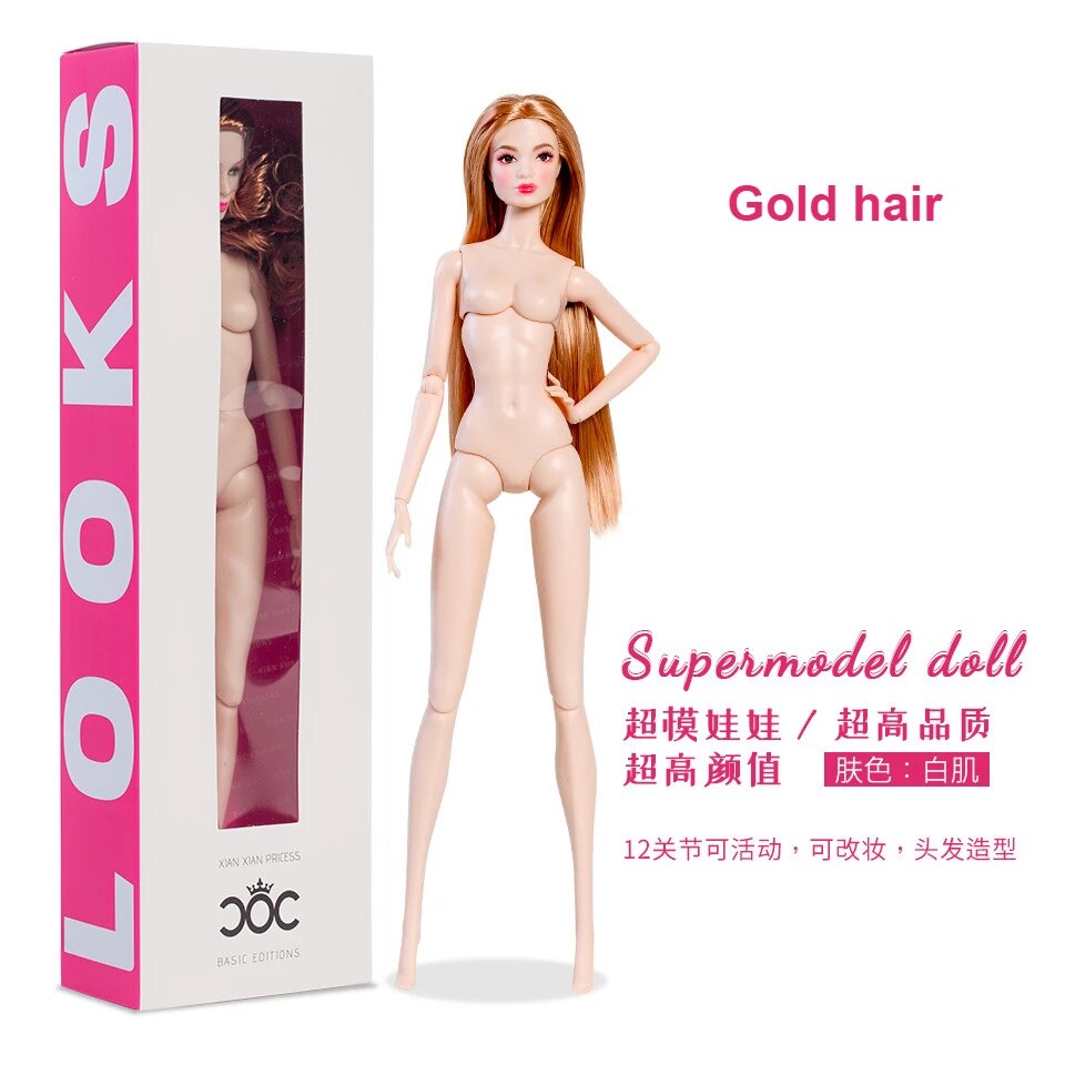 Кукла супермодель 32 см, новый дизайн 2025 года / 1/6 обнаженная кукла телесного цвета с обычной кожей, каштановые волосы/12 суставов, подвижное тело + голова / игрушка «сделай сам»