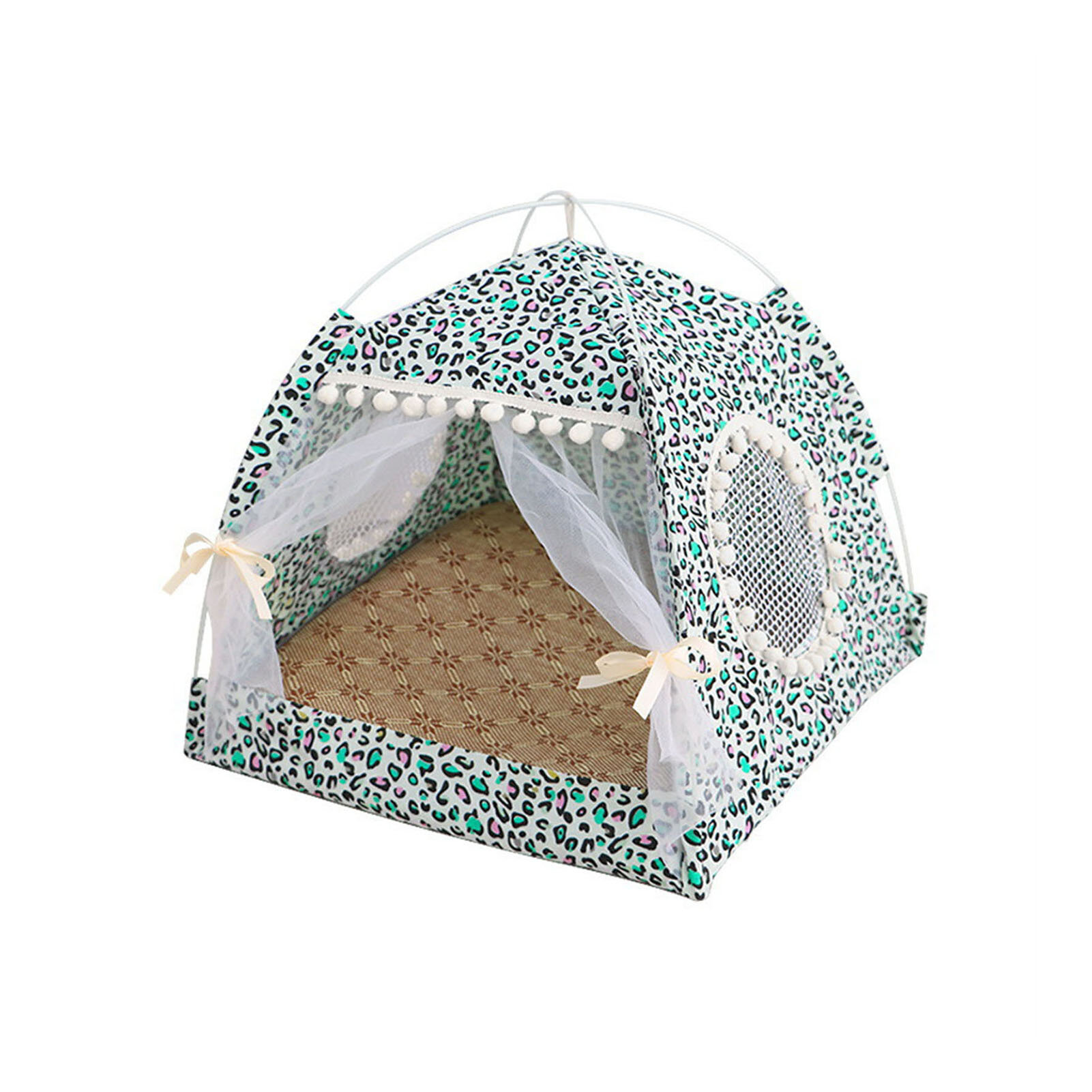 Foldable Pet Tent Washable Pet House Puppy Kennel Cat Kitten Dog Camping Tent Pet Shelter for Four Seasons, Color: Leopard Grain Pink, Leopard Grain Green, Grey, Material: Polyester Fabric + PVC, Sizes: S-36*36*37cm, M-38*38*39cm, L-48*48*49cm,