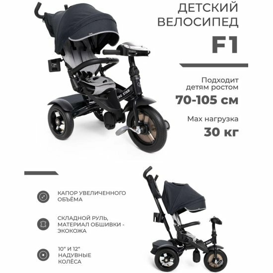 Трехколесный велосипед Caring Star F1 Графит