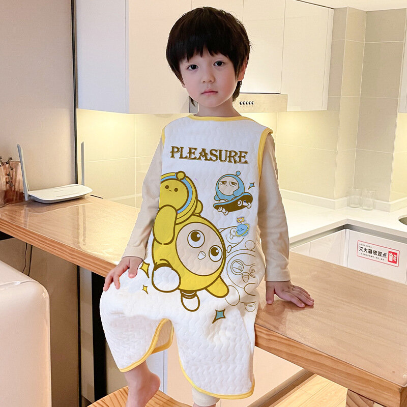 Весенне-осенний новый детский спальный мешок в стиле жилета для мальчиков и девочек, утолщенный, анти-ударный, с разделенными ногами, безрукавный, цельный пижамный комплект