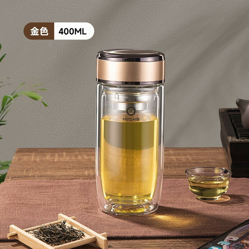 Двухслойная стеклянная чашка Mingxia из высокого боросиликата, чашка в форме гусиного яйца с фильтром, чайная чашка, подарок для мужчин, оптовая продажа