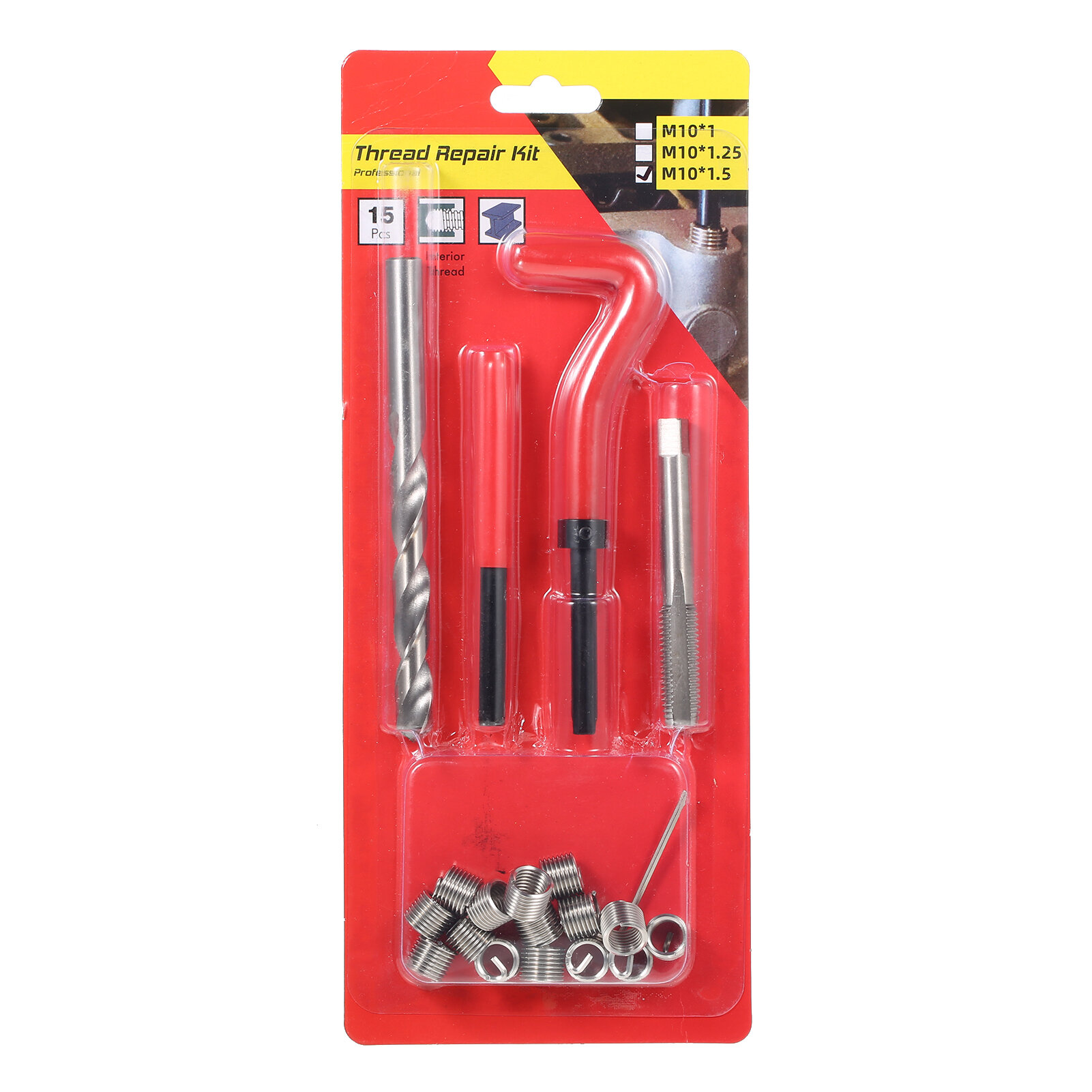 Набор для ремонта резьб Metric Thread Repair Insert Kit 20 штук M5 M6 M8 M10 M12 M14 Helicoil Car Pro Coil Tool M10 * 1.5 сталь серебристый размер упаковки 21*17*3см вес 261г