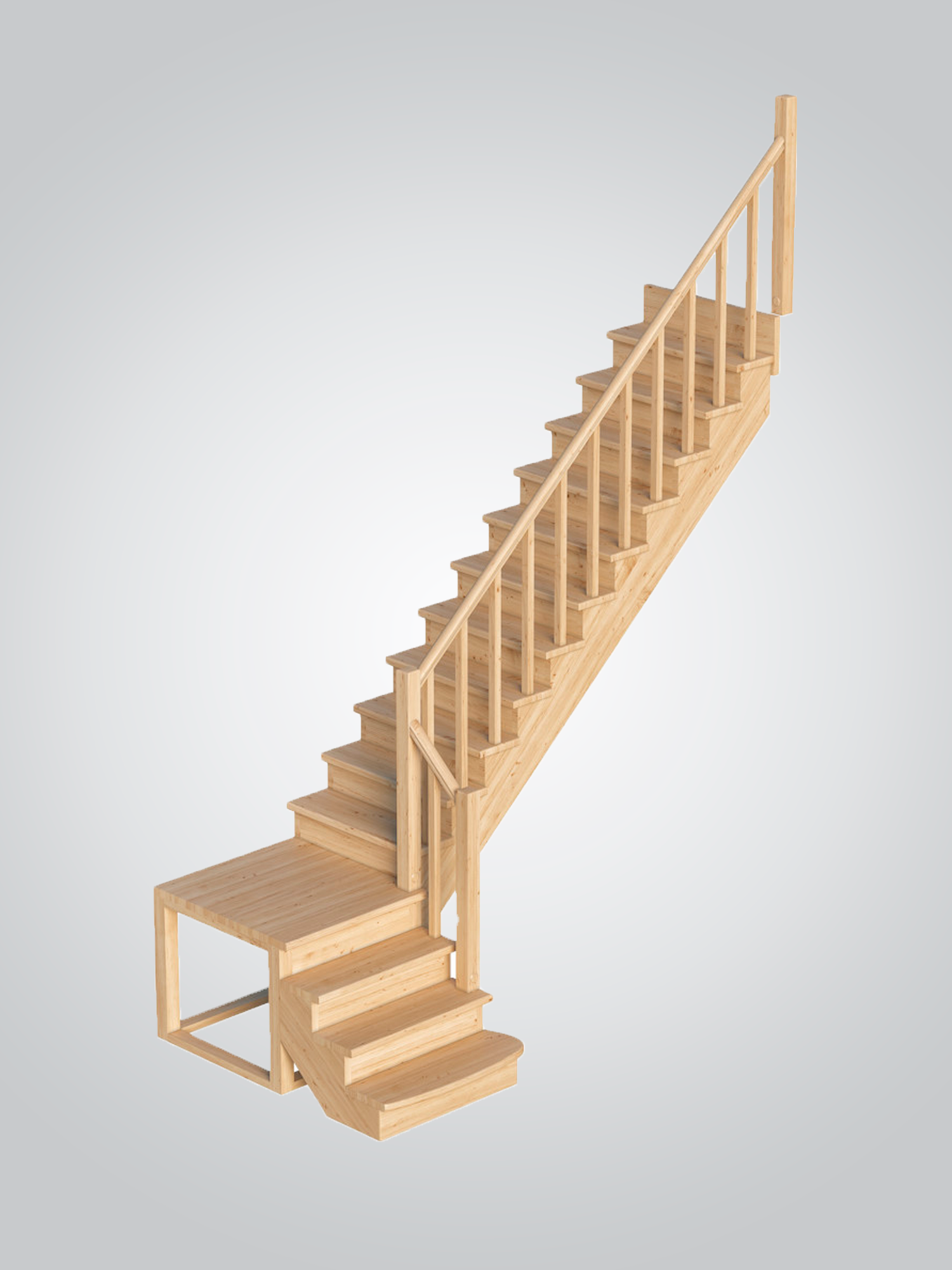 Лестница на второй этаж К-002м/1 Правая c подступенками под покраску