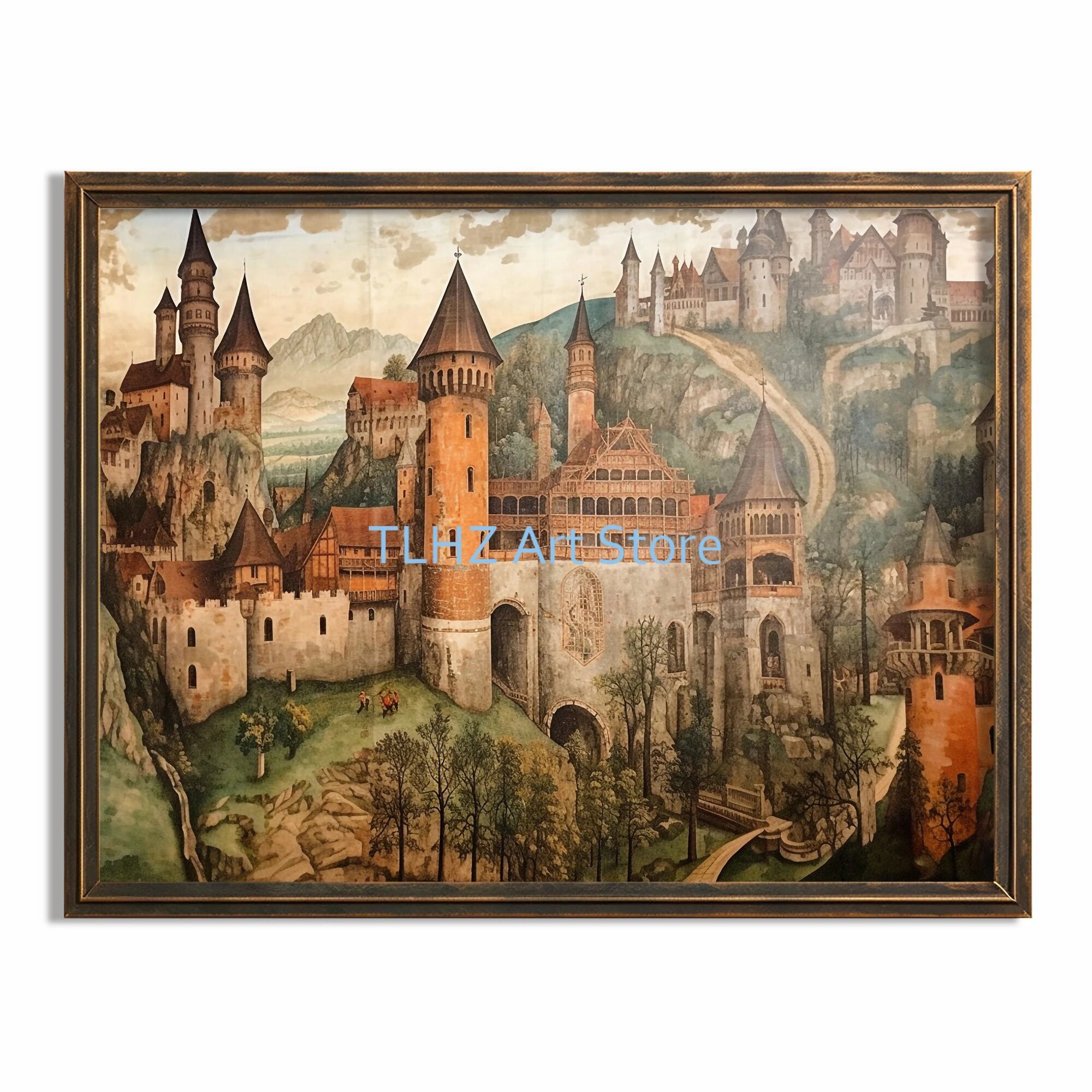 Картина на холсте замок в стиле ретро 8, 40X50cm Unframed