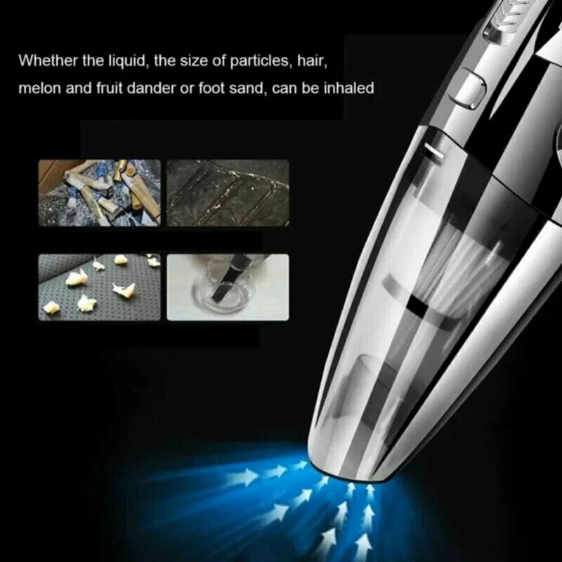 Портативный автомобильный пылесос R-6053 черный: мощный, беспроводной, с евро зарядкой и насадками.