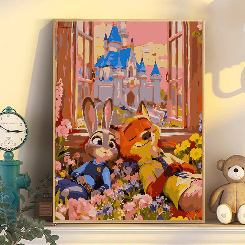 Цифровая масляная живопись Zootopia 2, DIY раскраска, аниме периферия, декоративная живопись, акриловая краска, простая ручная живопись