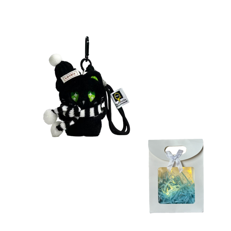 Lionf Шарф Шапки Кепки Little Черный Кот Плюшевый Брелок 10 см Рекомендуемая Высота 10cm