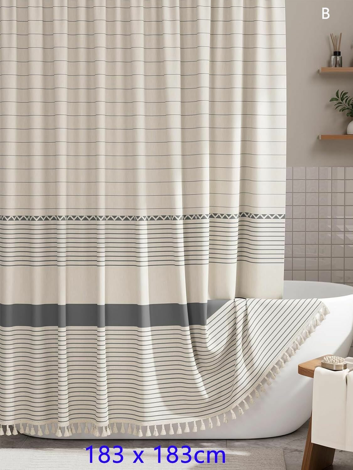 Штора для ванной тканевая, полосы, полиэстер ткань, высота 183 см, ширина 183 см