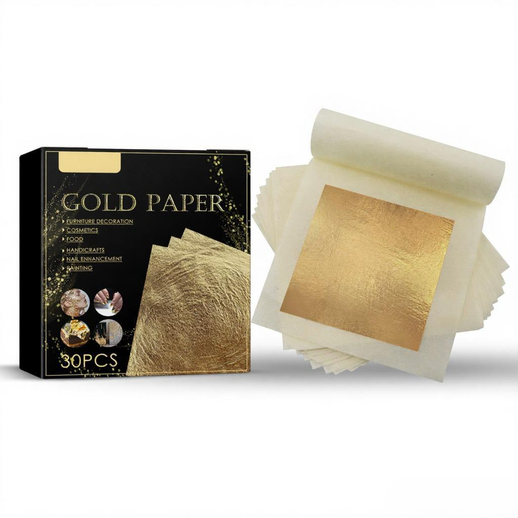 30шт/Коробка Золотые Пластинки Ногтевой Глиттер Фольга для Украшения Еды Декоративная Фольга для Тортов Выпечки Ногтевого Арта Малювання DIY Ремесел Декора Мебели, Материал: Золотая Фольга, Вес: 30шт/коробка, Размер: 96*85мм, Размер упаковки: 98*87*10мм,