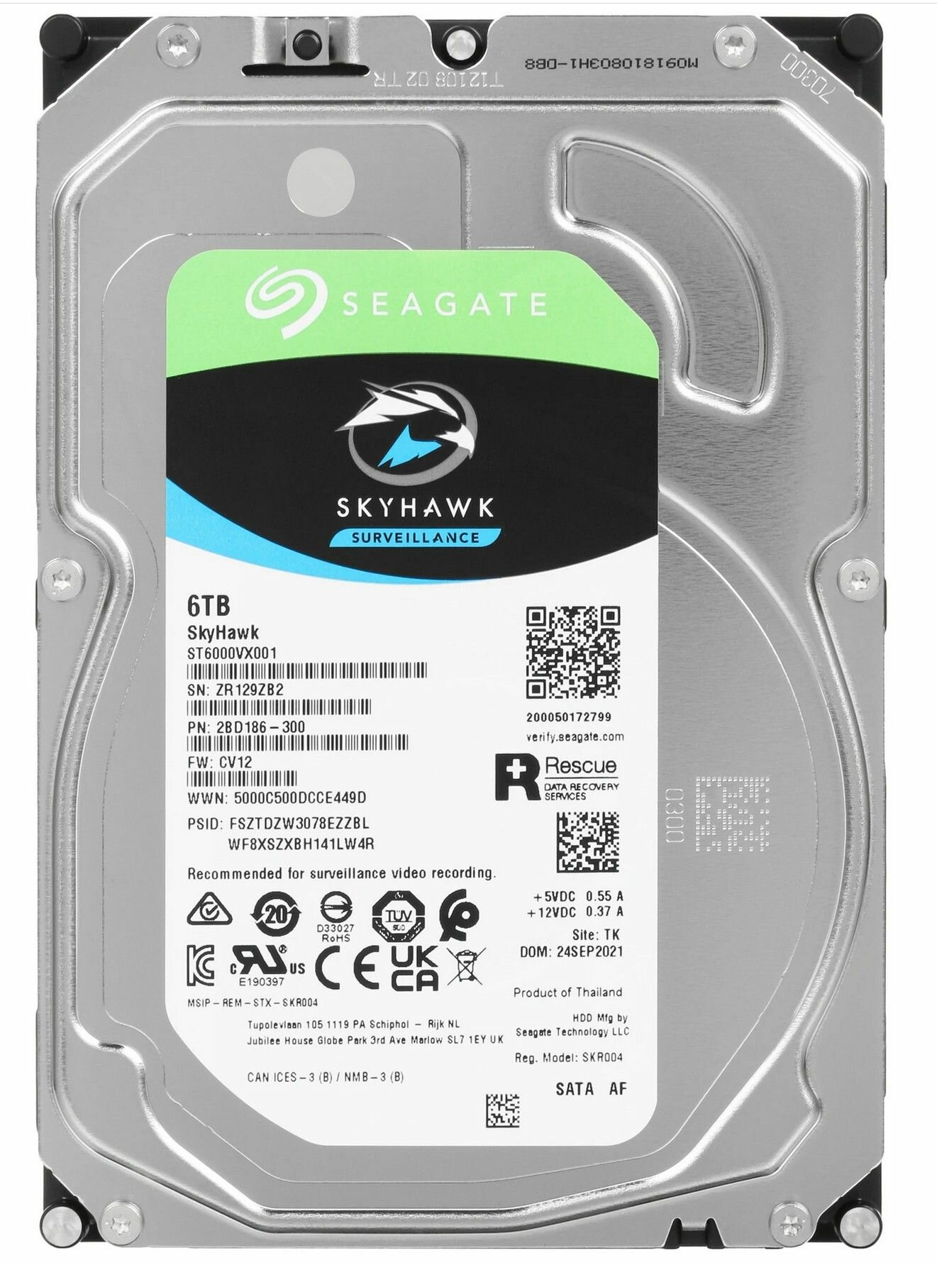 Жесткий диск Seagate SkyHawk ST6000VX001, 6ТБ, HDD, SATA III, 3.5"
