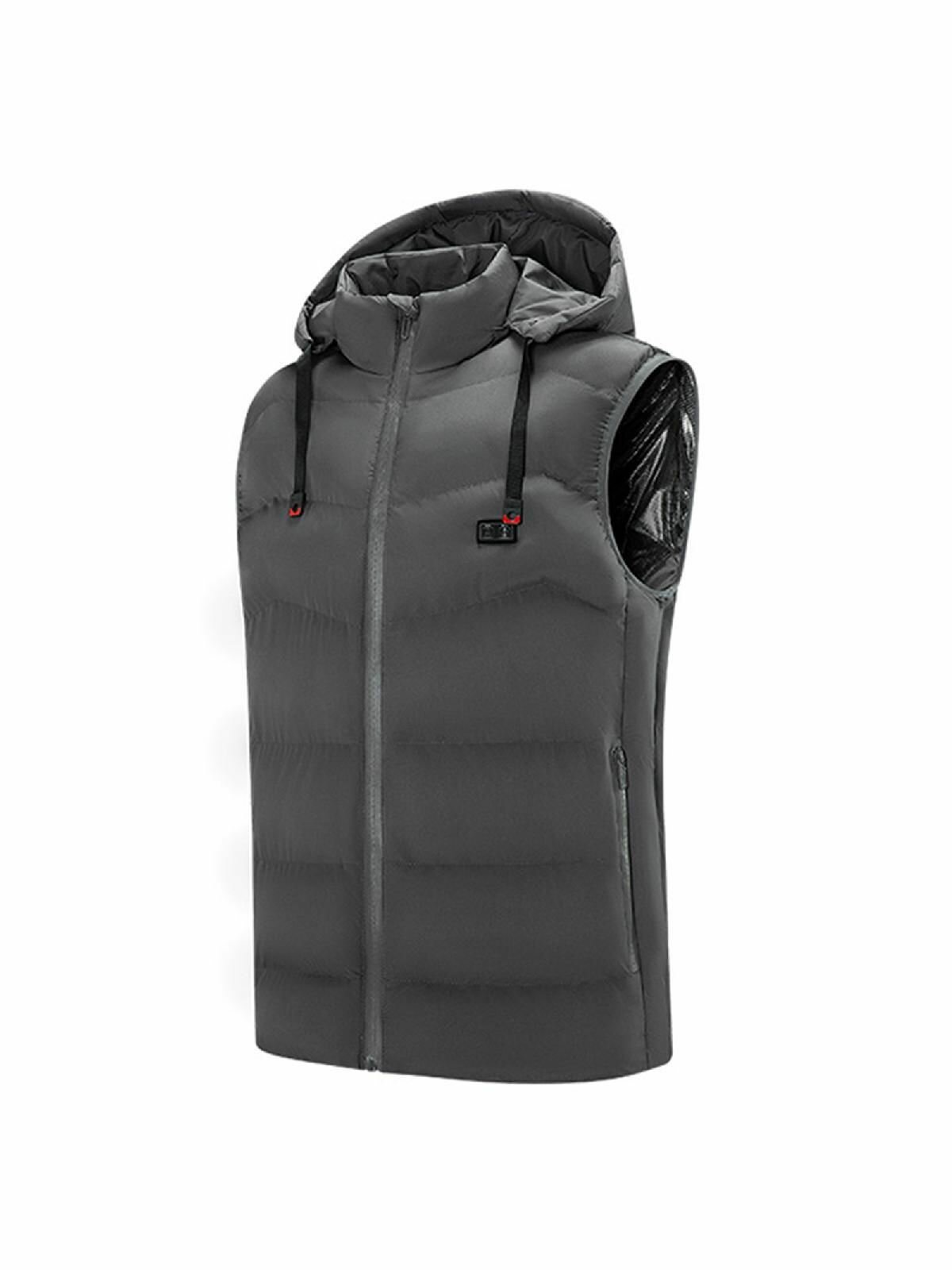 Мужской жилет с подогревом 9 зон, капюшон, зимний обогрев, быстрый нагрев, 3 уровня нагрева, Dark Grey - XXXXL