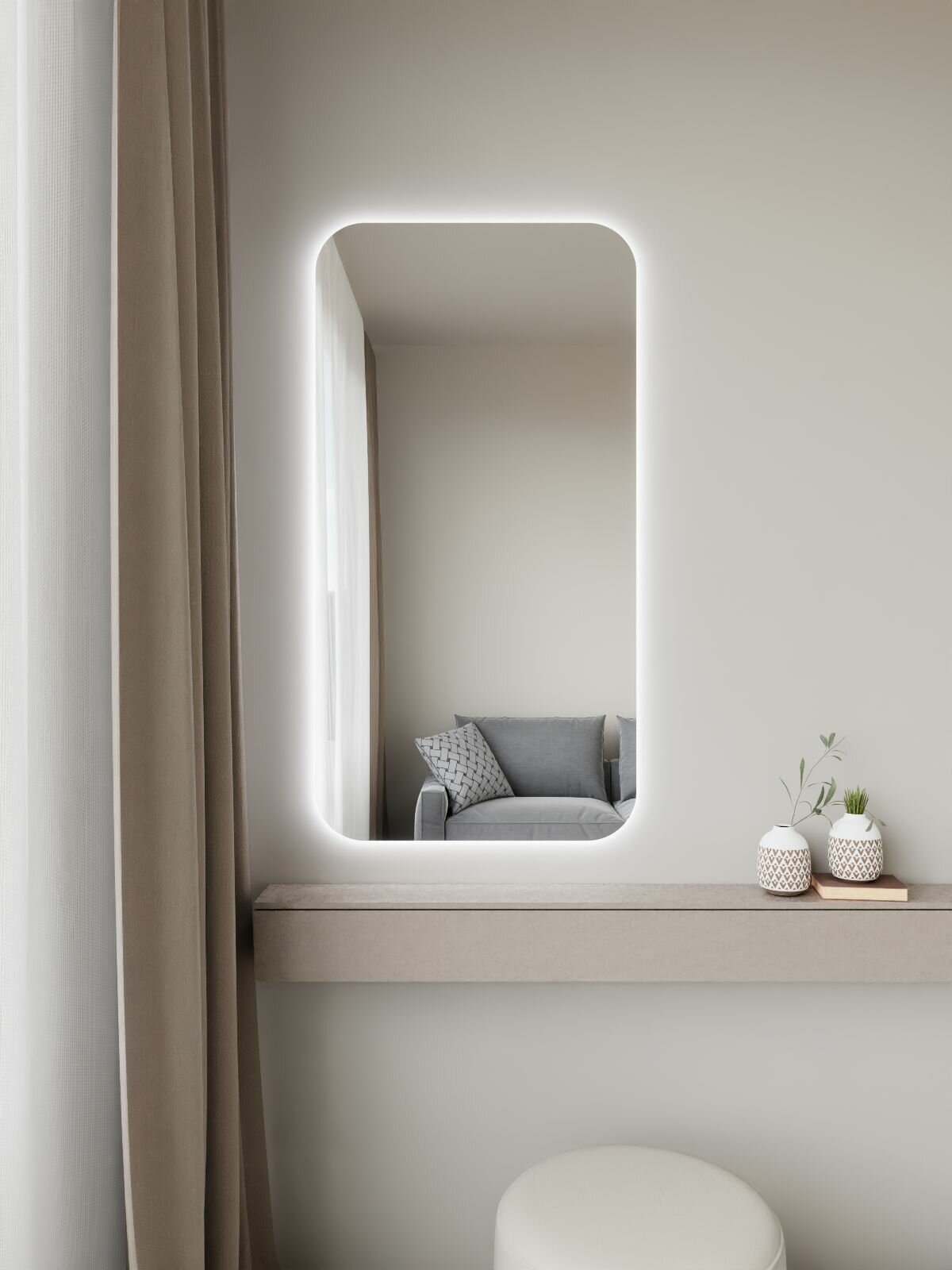 Зеркало настенное 120х70 см. мягкий квадрат BLX MIRROR с подсветкой холодный свет 6000К