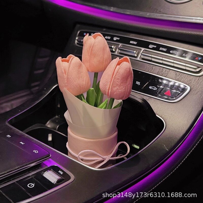 Автомобильный орнамент тюльпан в стиле Ins, милый, высококачественный для девушек, автомобильные аксессуары, внутреннее украшение