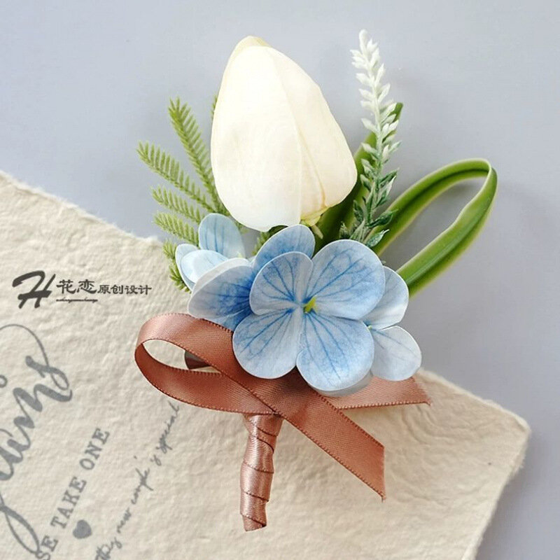 Бутоньерка для жениха и невесты, полный набор для родителей, имитация цветка на лацкане, цветок на запястье для шафера и подружки невесты