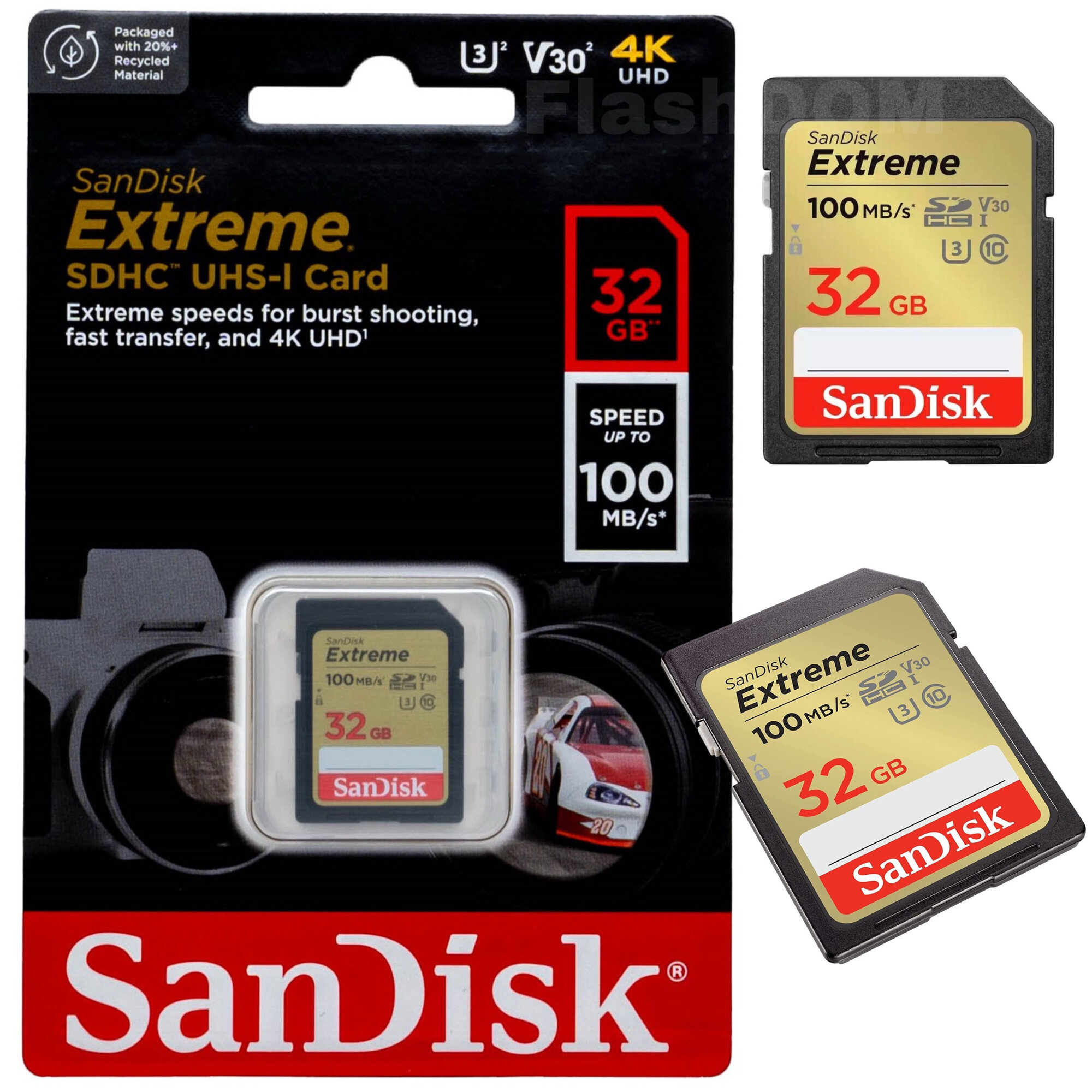 Карта памяти SanDisk Extreme SDXC 32 ГБ Class 10 UHS-I U3 V30 (R/W 100/60 Mb/s)