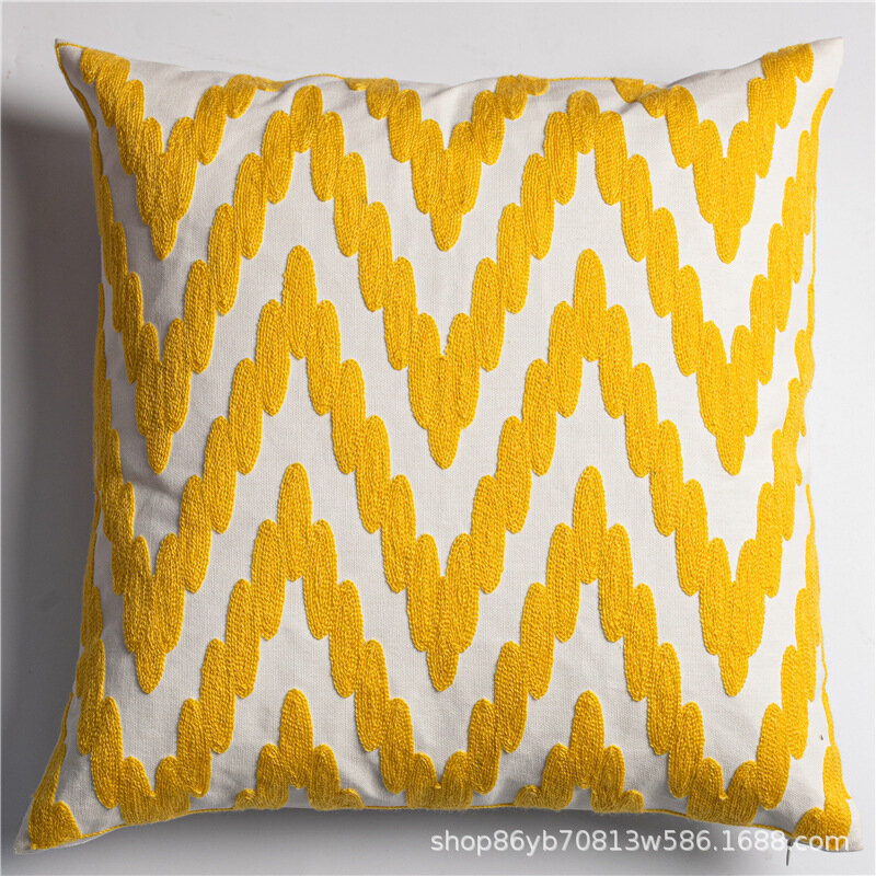 Чехол для подушки в скандинавском стиле с геометрической вышивкой цветов, для дивана, гостиной, из чистого хлопка, простой, для стула, прикроватный, желтый, для окна