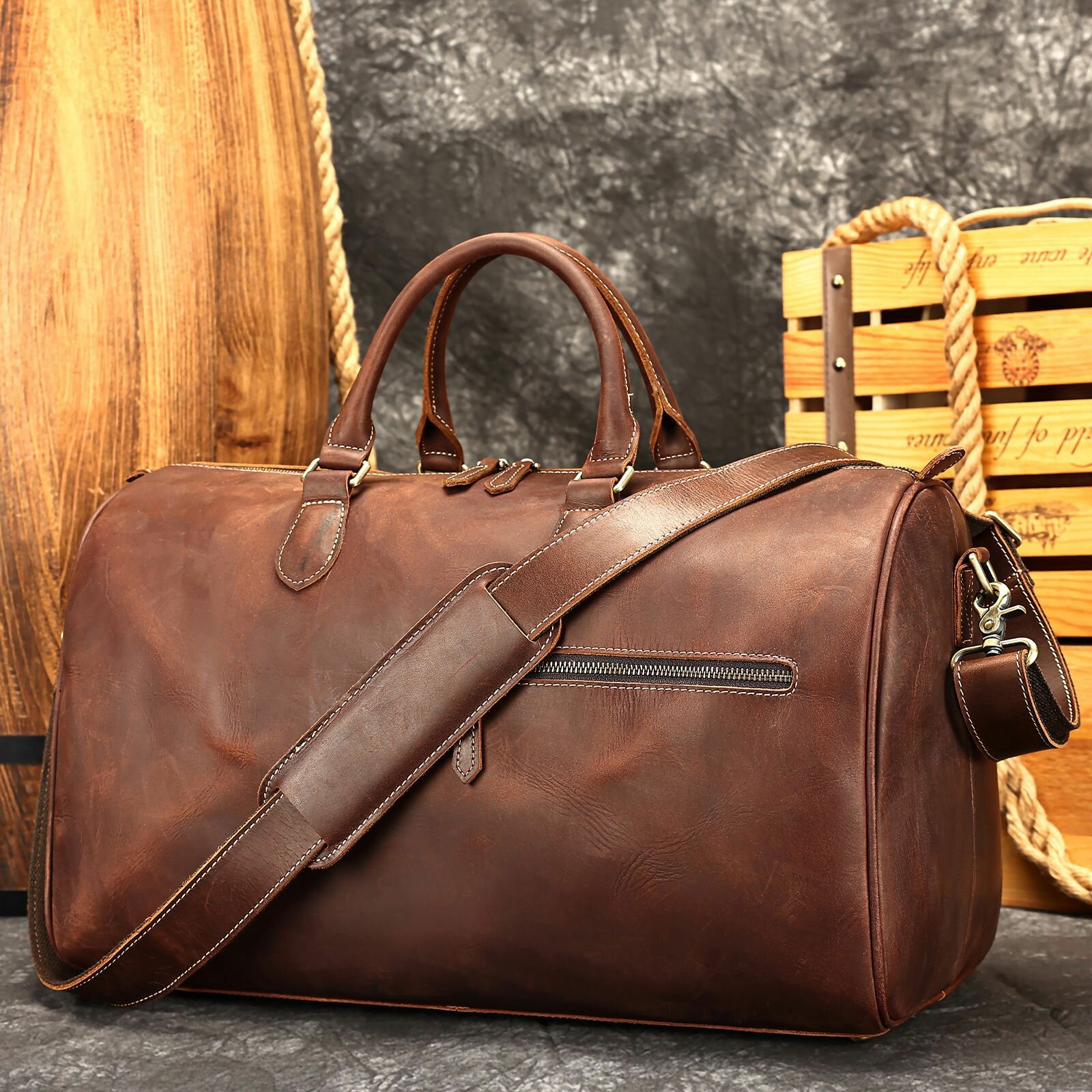 Внешняя торговля трансграничная мужская сумка большой вместимости из натуральной кожи первого слоя из воловьей кожи для путешествий на короткие расстояния многофункциональная сумка через плечо через