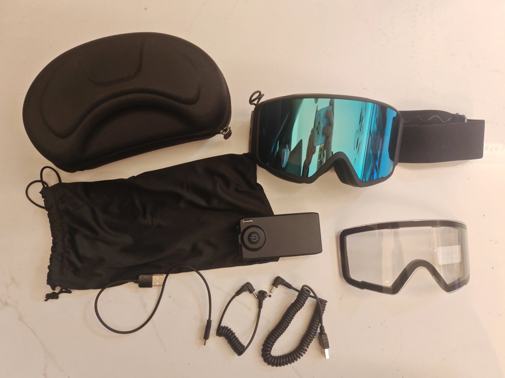 Очки лыжные с подогревом черные OTG, blue goggle set