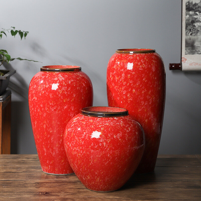 Декор для дома, орнамент, керамическая ваза из Цзиндэчжэня, красная керамическая ваза, новый китайский стиль, легкая роскошь, простая роскошь, ваза в европейском стиле