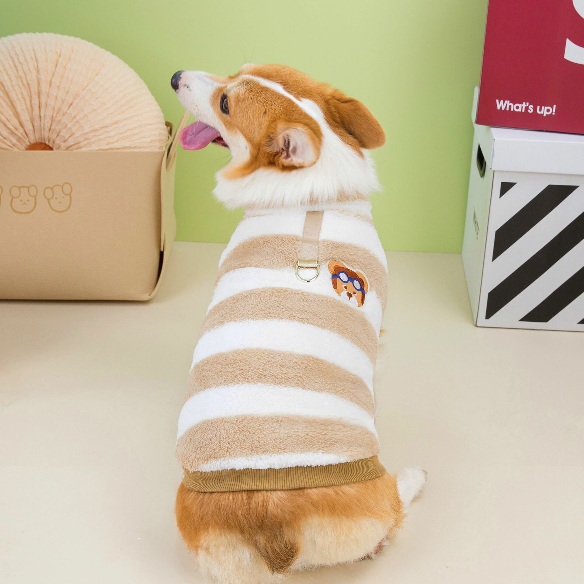 Одежда для крупных собак корги и таксы, осень-зима, новая одежда для собак с короткими ногами, 23 корги, полосатая флисовая куртка