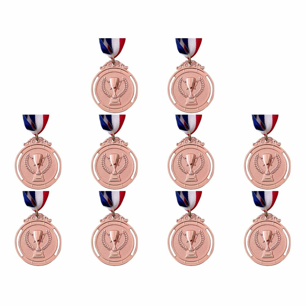 10 шт. медаль спортивная двусторонняя, 55 мм, с лентой красно-белой-синей