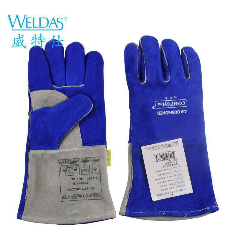 WELDAS 10-2087 Цветные синие перчатки для сварки с наклоненным большим пальцем, огнестойкие, износостойкие, термоизоляционные перчатки