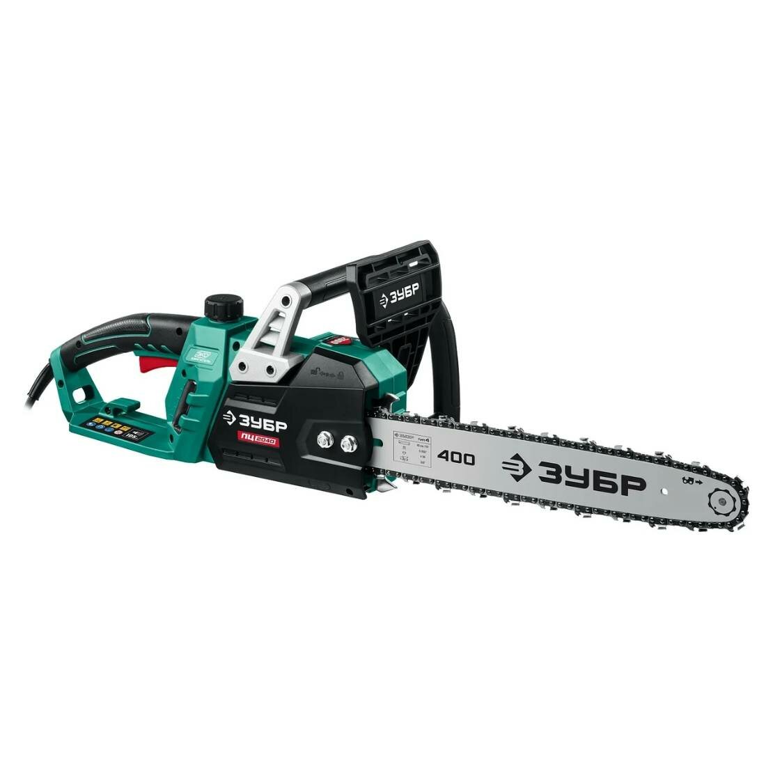 Пила цепная электрическая ЗУБР Мастер ПЦ-2040, 2000 Вт, 57 звеньев, бак 0.12 л, шаг цепи 3/8 дюйма, синий
