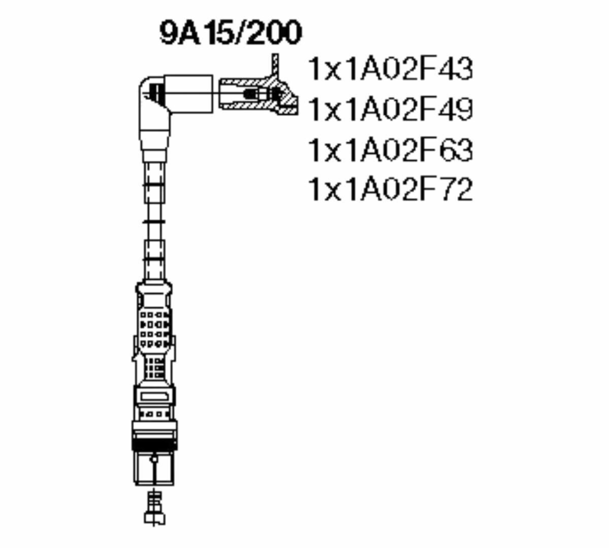 Провода высоковольтные Bremi 9A15/200, комплект, Seat Cordoba 1.6 04.03-11.09, Ibiza IV 1.6 02.03-11.09, VW Fox 1.4 04.05-