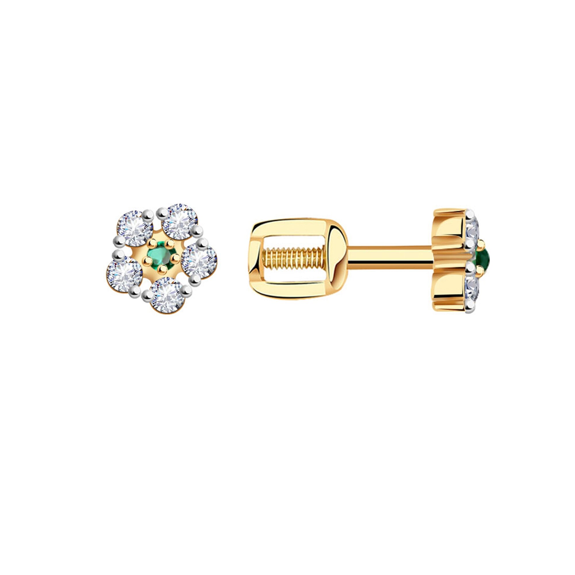 Серьги пусеты, красное золото, 585 проба, фианит