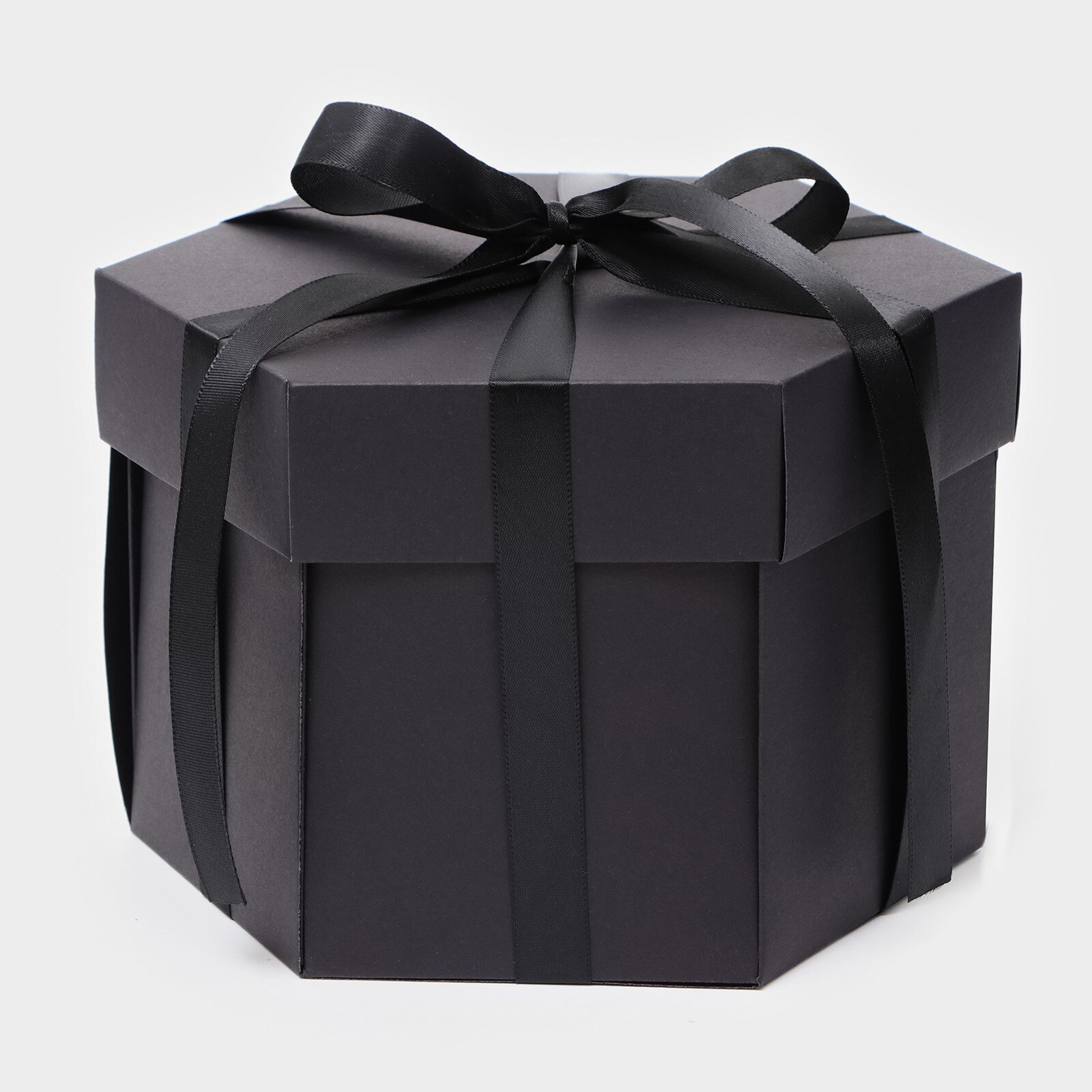Коробка - сюрприз раскладушка, чёрная, с лентой и двойным скотчем для сборки, 19×13 см