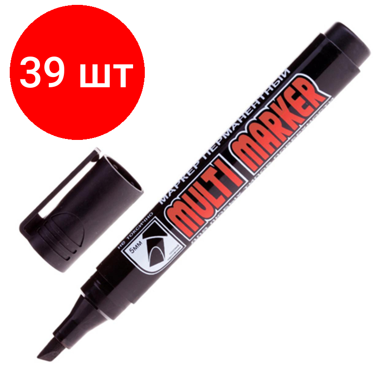 Комплект 39 штук, Маркер перманентный Crown Multi Marker 5 мм скошенный черный