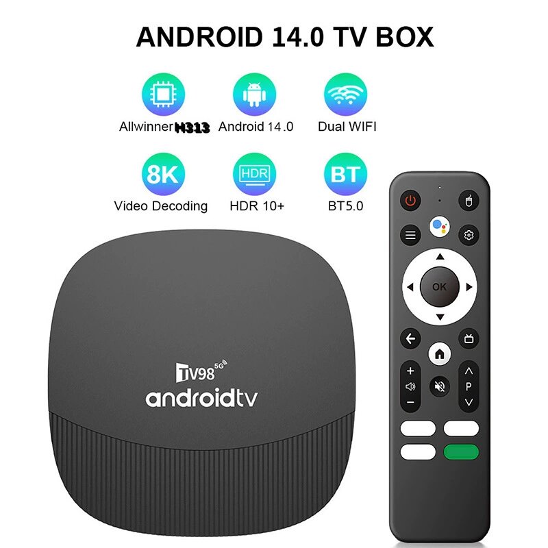 Медиаплеер лучшая приставка для телевизора с медиаплеером Android14, Bluetooth, Wi-Fi, черный матовый