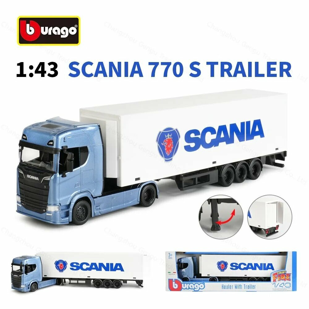 Bburago 1:43 Scania 770 S Trailer, Haulers With Trailer отлитая под давлением Коллекционная модель автомобиля