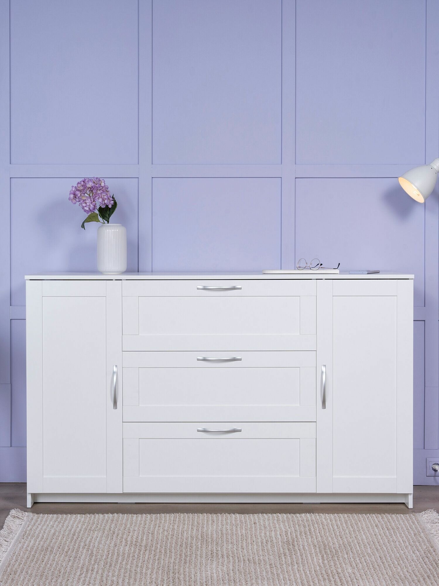 Тумба Сириус, 2 двери и 3 ящика, 156х41х95 см, белая, ГУД лакк