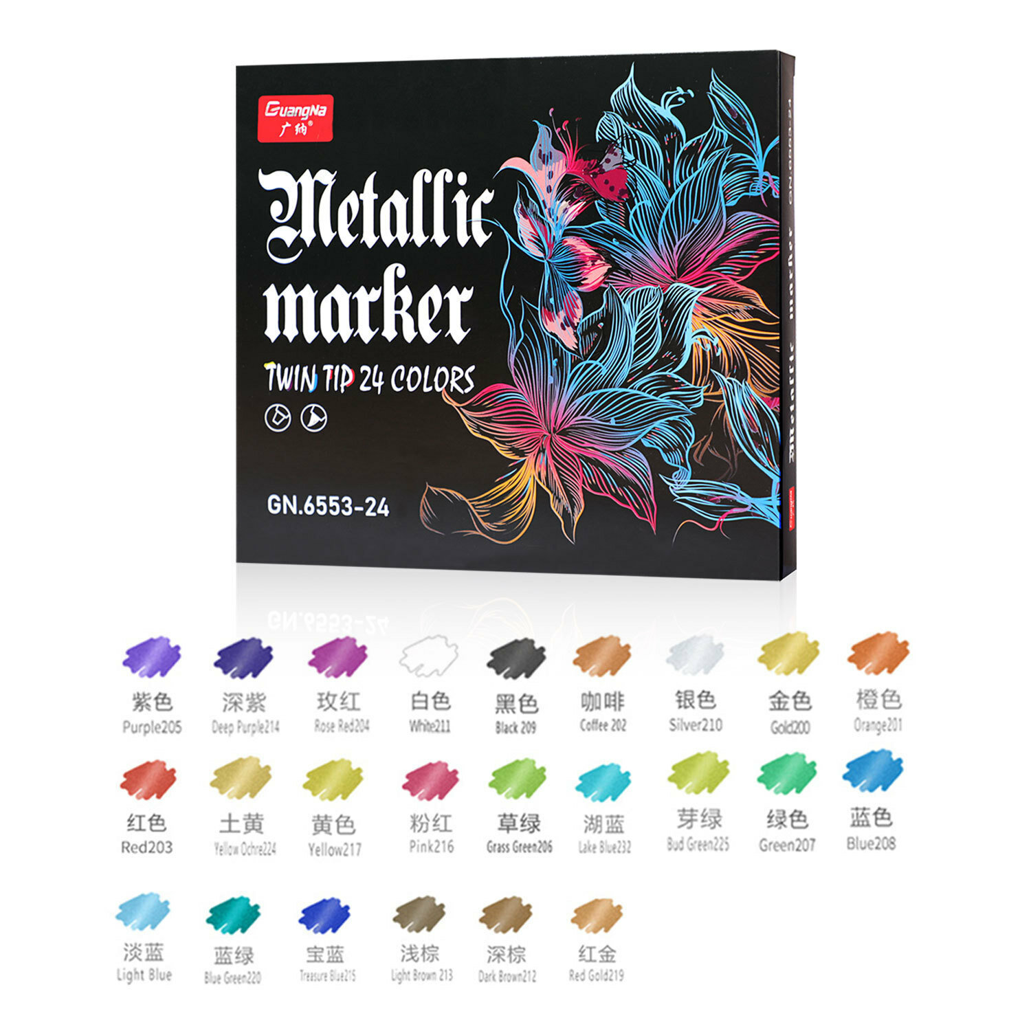 2026 Новейший Guangna GN6553 Двусторонний 36-цветный металлический маркер для ручной росписи, граффити, стираемый водный маркер