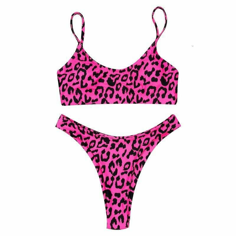 Женский бикини с принтом леопард и змеиная кожа, Розовый - L