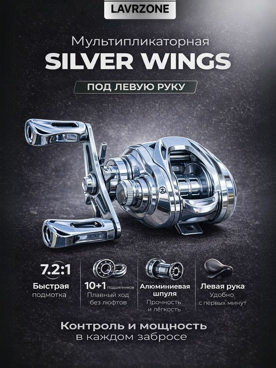FN200-1 Катушка для рыбалки мультипликаторная Silver Wings, для летней рыбалки под левую руку, 10+1 подшипник, катушка для спиннинга