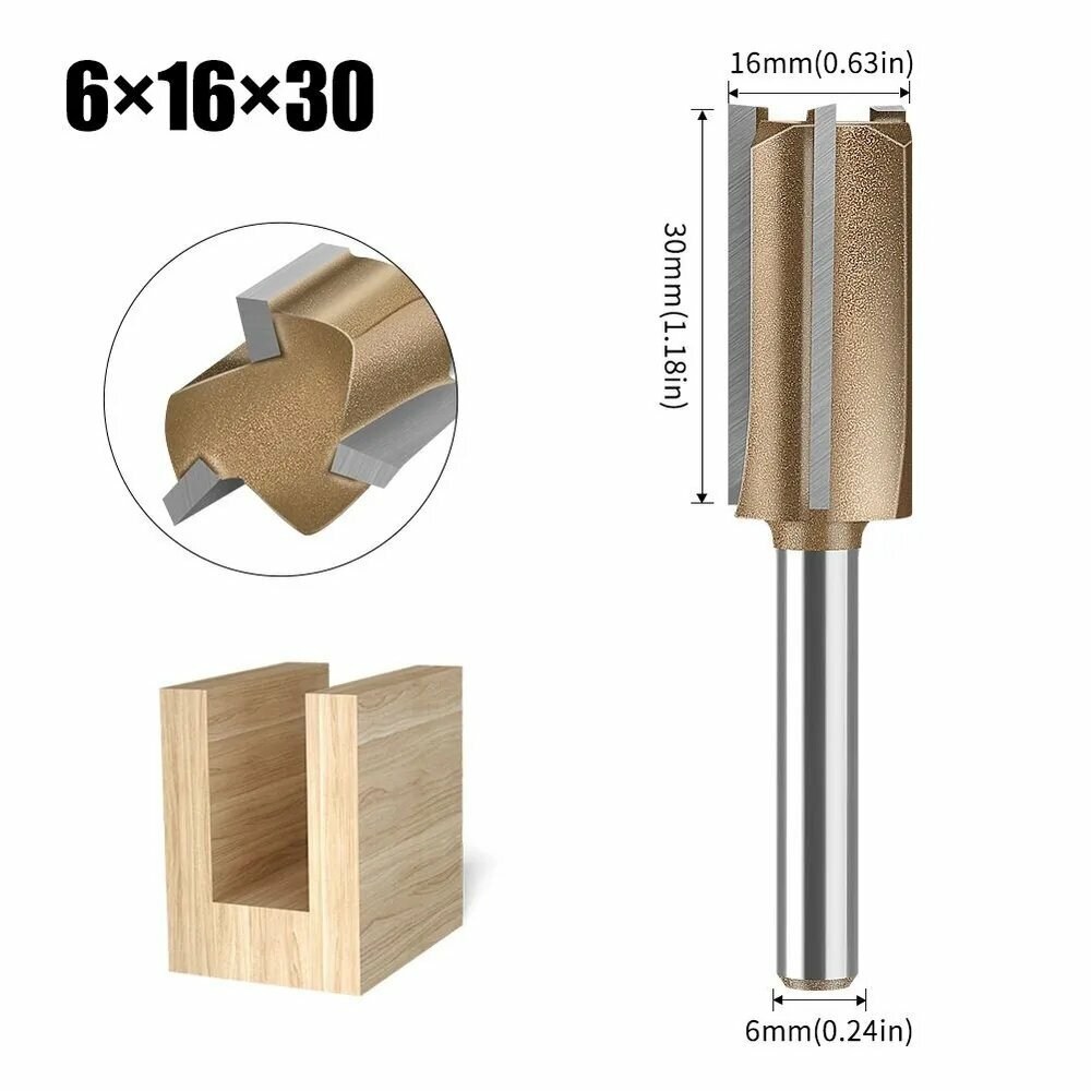 Фреза по дереву пазовая прямая 16 х 30 мм, хвостовик 6 мм