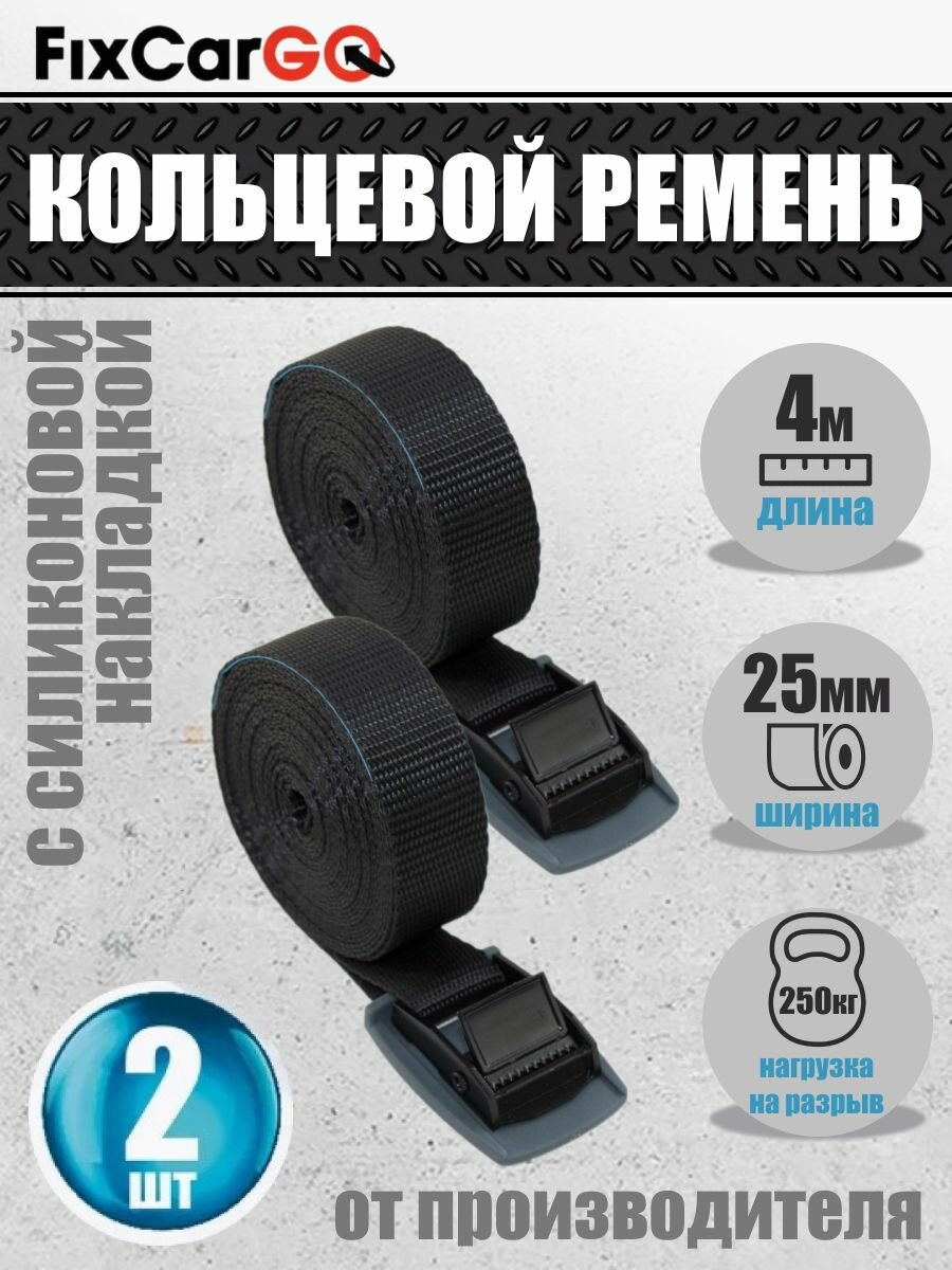 Стяжки груза кольцевые с пружинным замком 25 мм 4 м. 250кг (2 штуки)